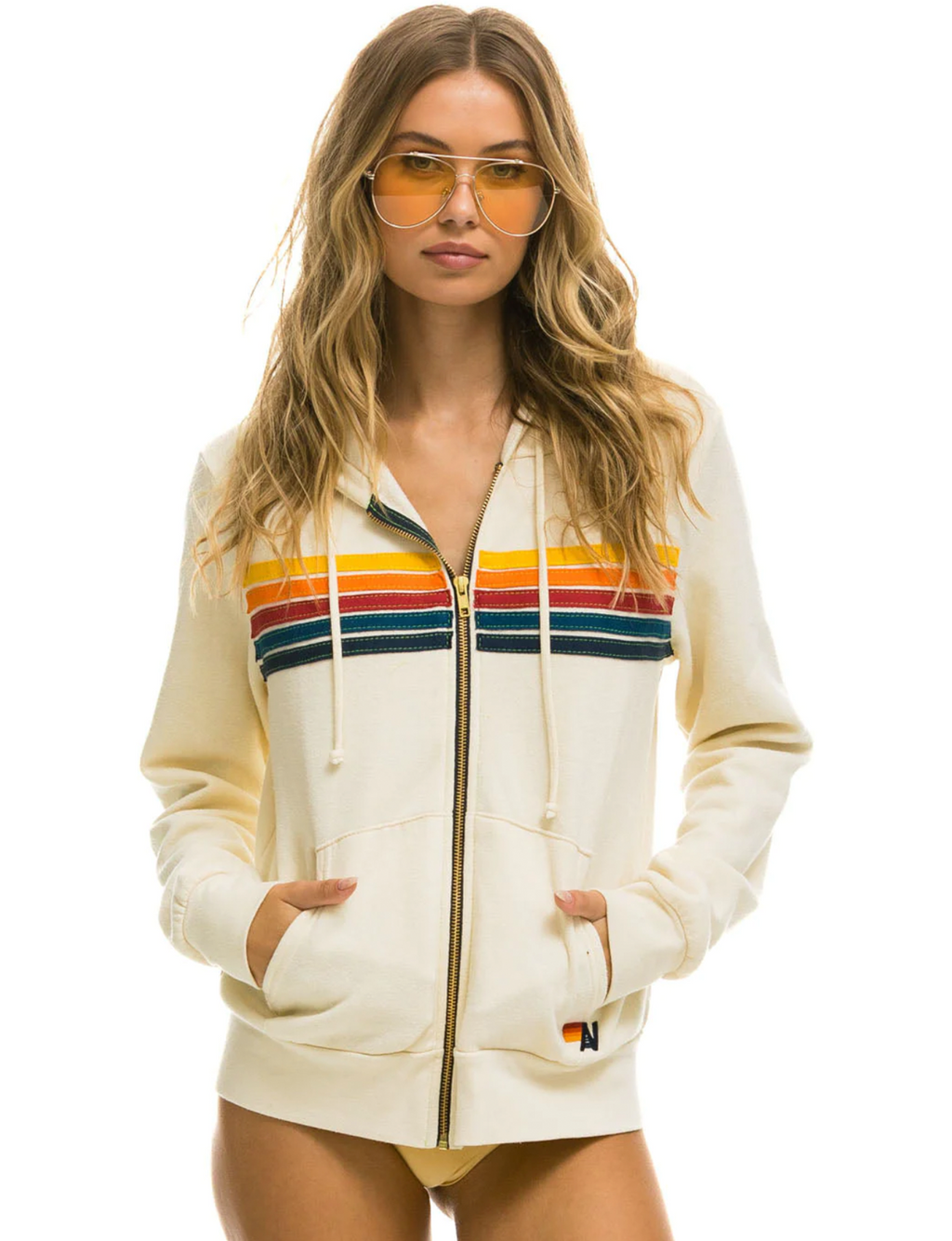 5 Stripe Zip Hoodie, Vintage White/Multi – Punch Clothing