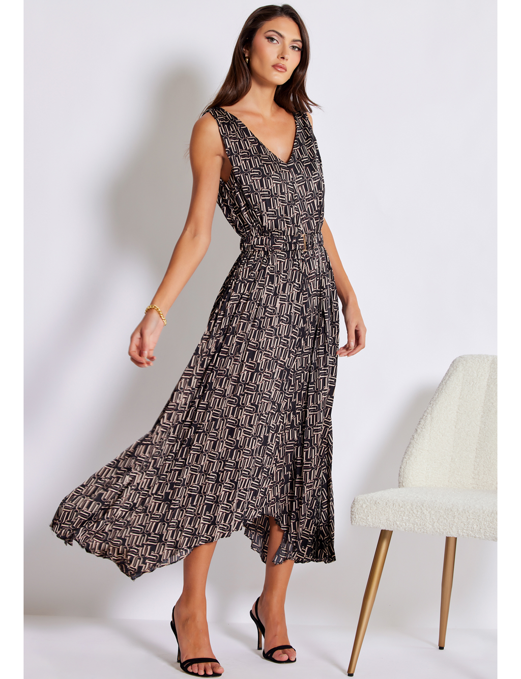 Highbrow Pleat Dress, Retro Print – Punch Clothing