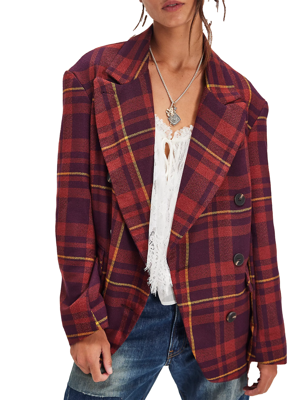Dean Double Breasted Blazer, Plum/Combo – Punch Clothing