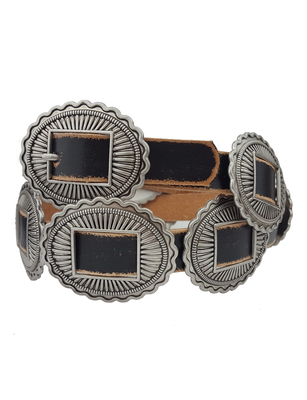 Distressed Concho Leather Belt, Black – Punch Clothing