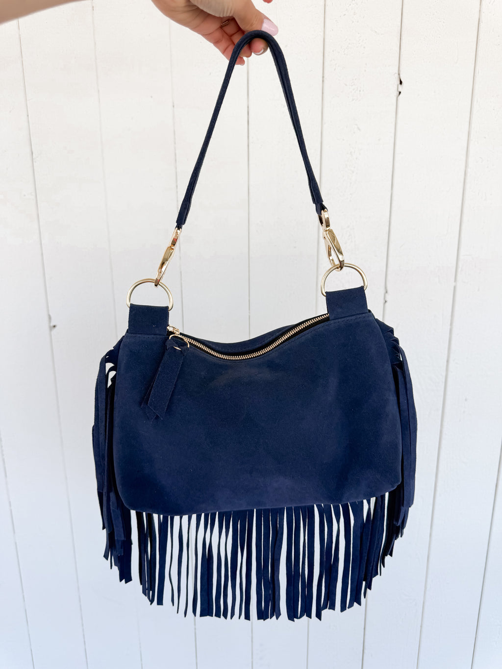 Paula Fringe Bag, Navy/Gold – Punch Clothing